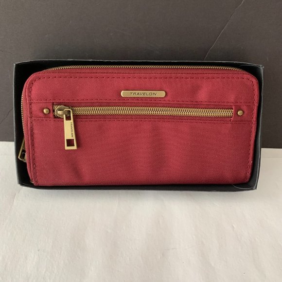 Travelon | Bags | Travelon Rfid Burgundy Blocking Zip Around Wallet ...
